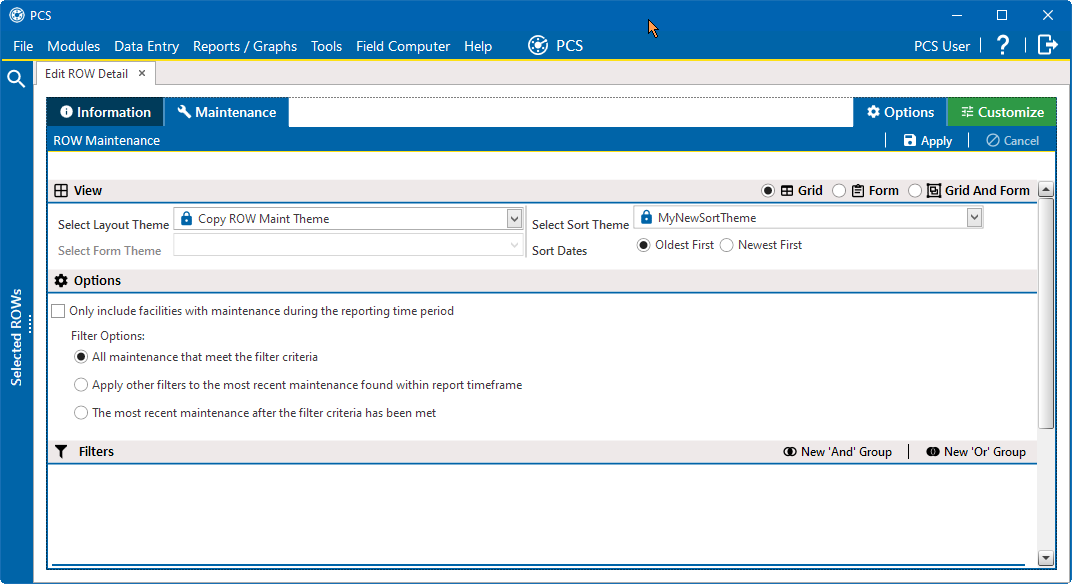 Select How Data Displays in the Maintenance Grid