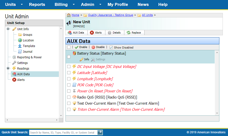 RM4210/RM4250 and RM4211/RM4251 AUX Data Info Fields