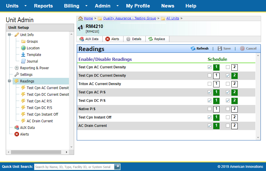 RM4210/RM4250 Readings Schedules