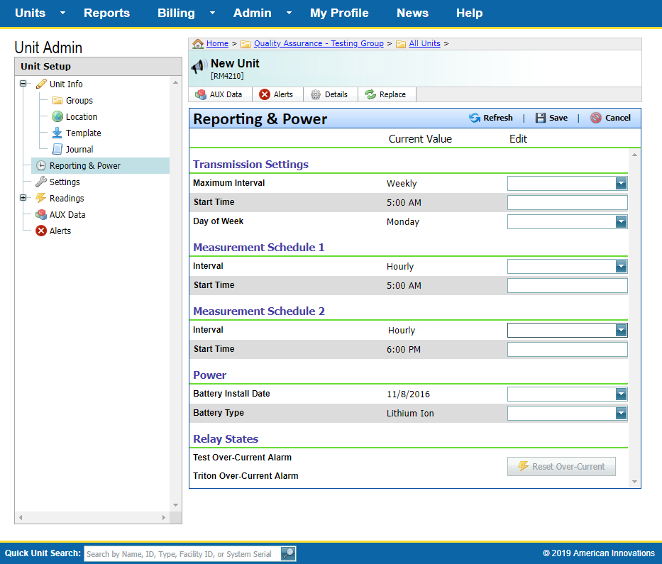 RM4210/RM4250 and RM4211/RM4251 Transmission Settings Fields