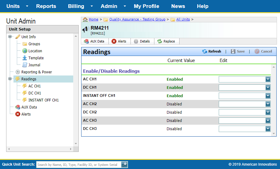 Enabling or Disabling RM4211/RM4251 Readings