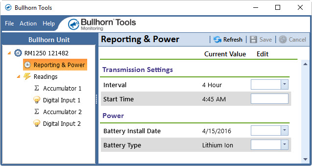 Setting Reporting Schedule and Battery Information