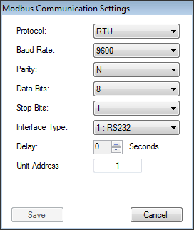 Setting Up Modbus Comm Settings