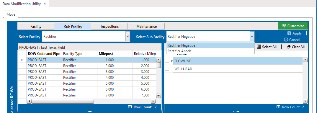 Move Sub Facility Records